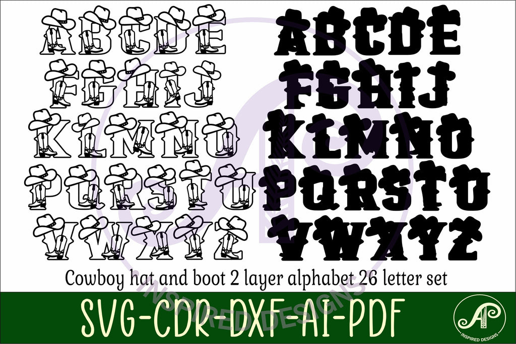 Cowboy hat and boot letters alphabet set x 26 - So Fontsy