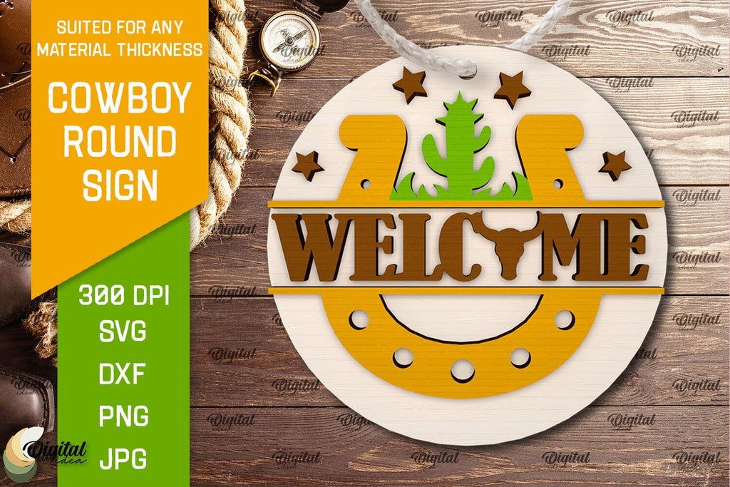 Cowboy Round Sign Laser Cut. Cowboy Western SVG - So Fontsy