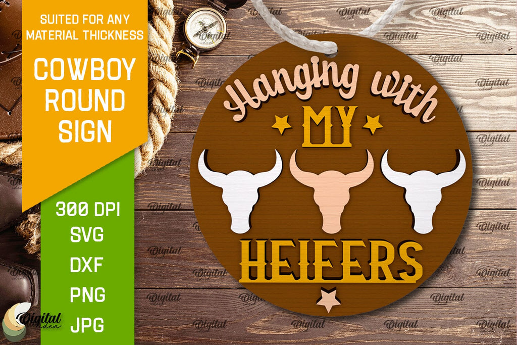 Cowboy Round Signs Laser Cut Bundle. Cowboy Western SVG - So Fontsy