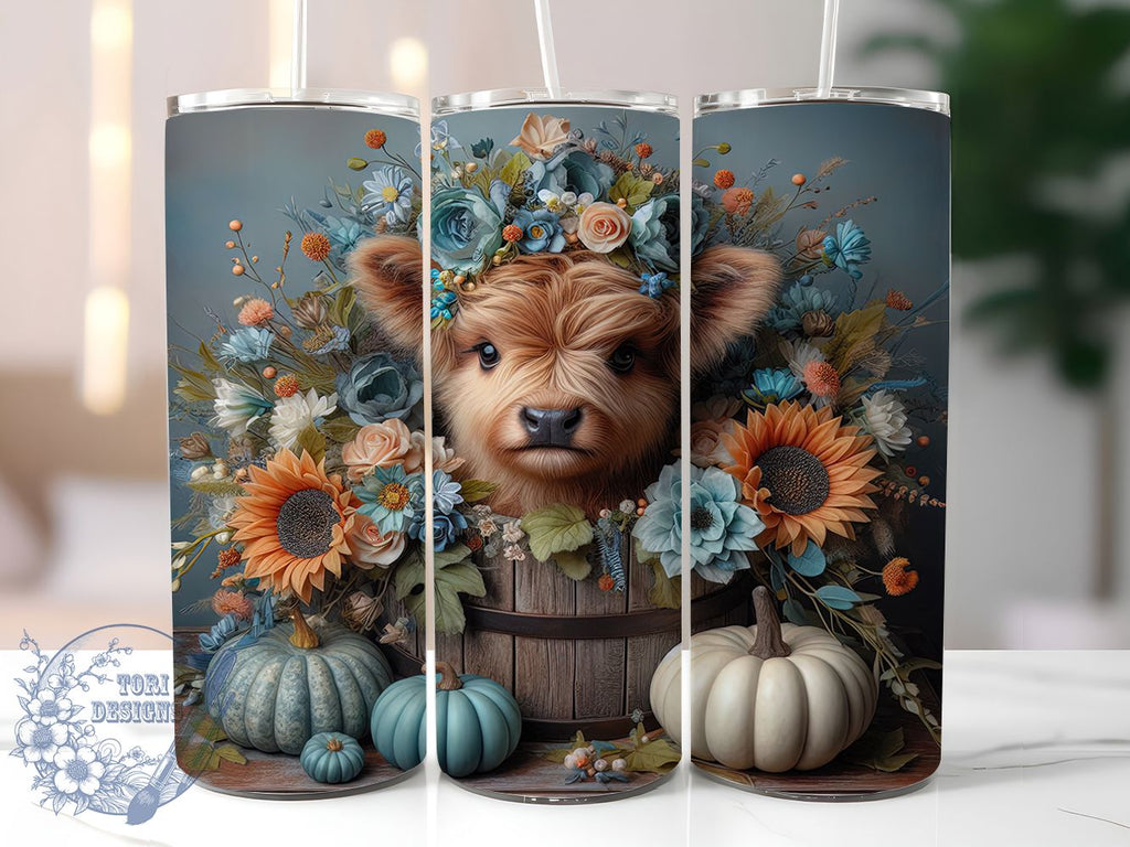 Cozy Fall Highland Cow Tumbler, Seamless Cow Wrap, Autumn Farm ...