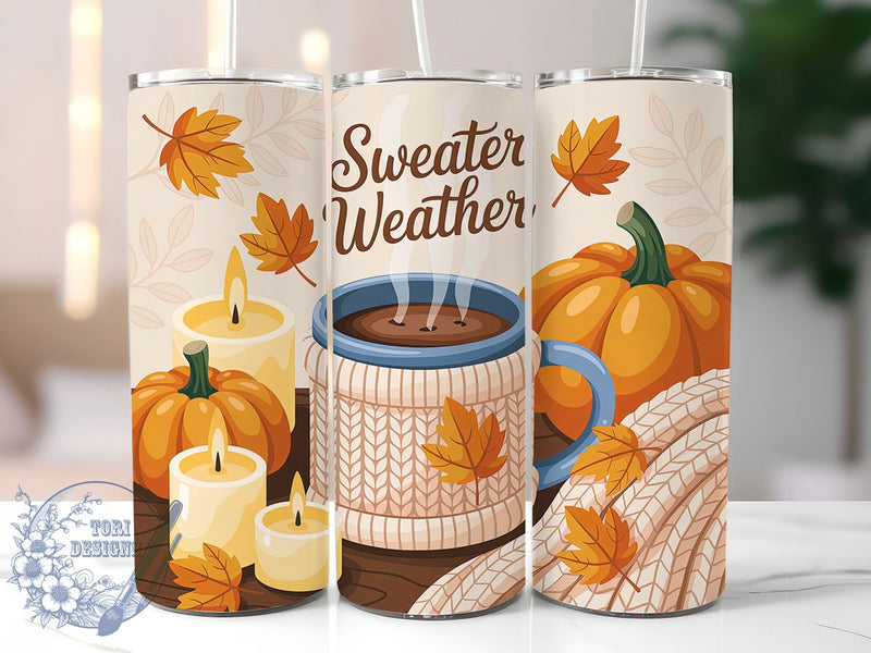 Cozy Sweater Weather Coffee Tumbler, Coffee Lover Wrap, Autumn Tumbler ...