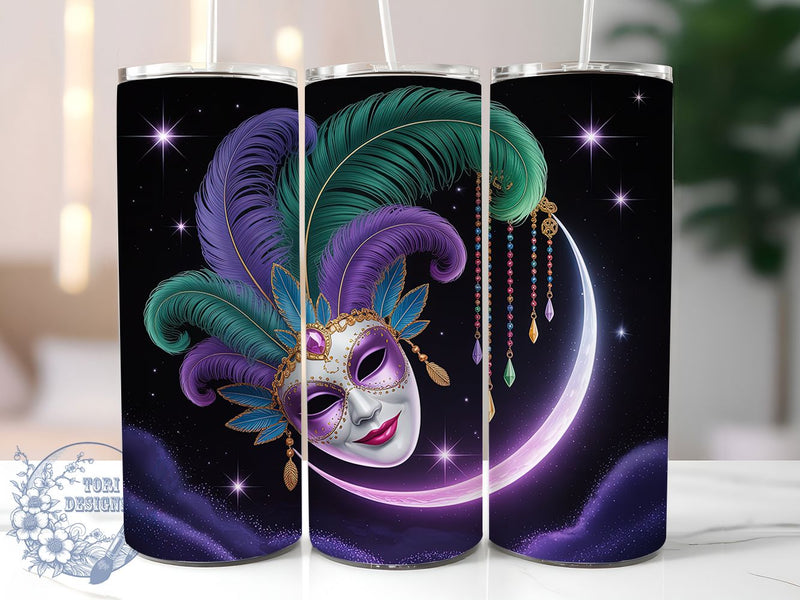 Crescent Moon Mardi Gras Tumbler, Festival Mask Carnival Wrap, Festive ...