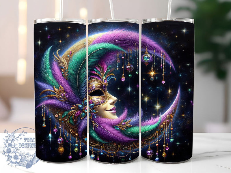 Crescent Moon Mardi Gras Tumbler, Festival Mask Carnival Wrap, Festive ...