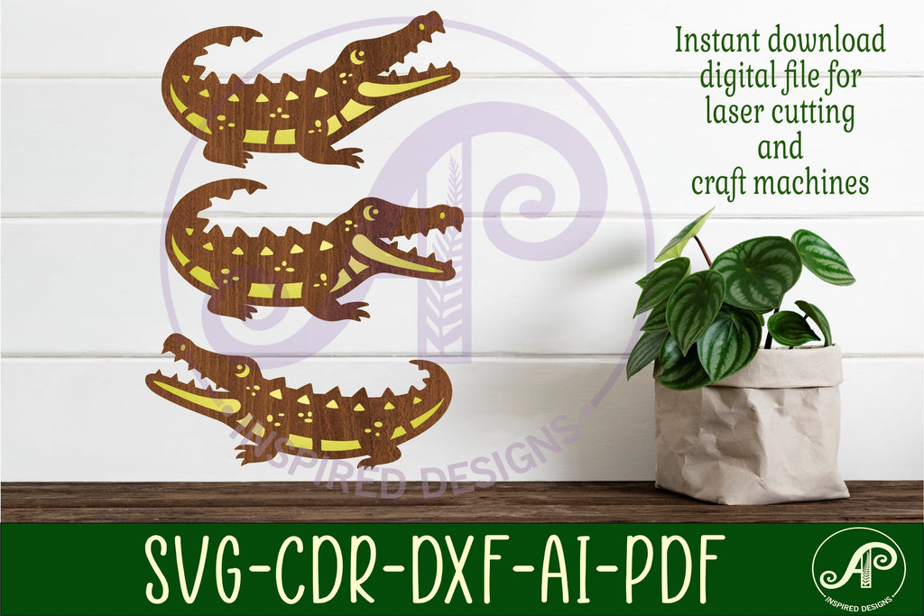 Crocodile two layer laser cut outs SVG files - So Fontsy