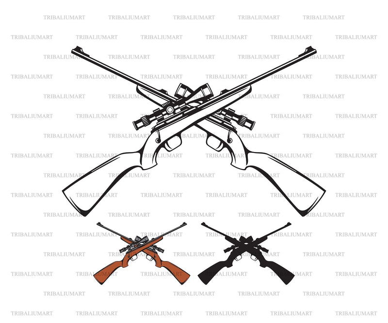 Crossed Hunting Rifles with Telescopic Sight. Sniper. Cut files for ...
