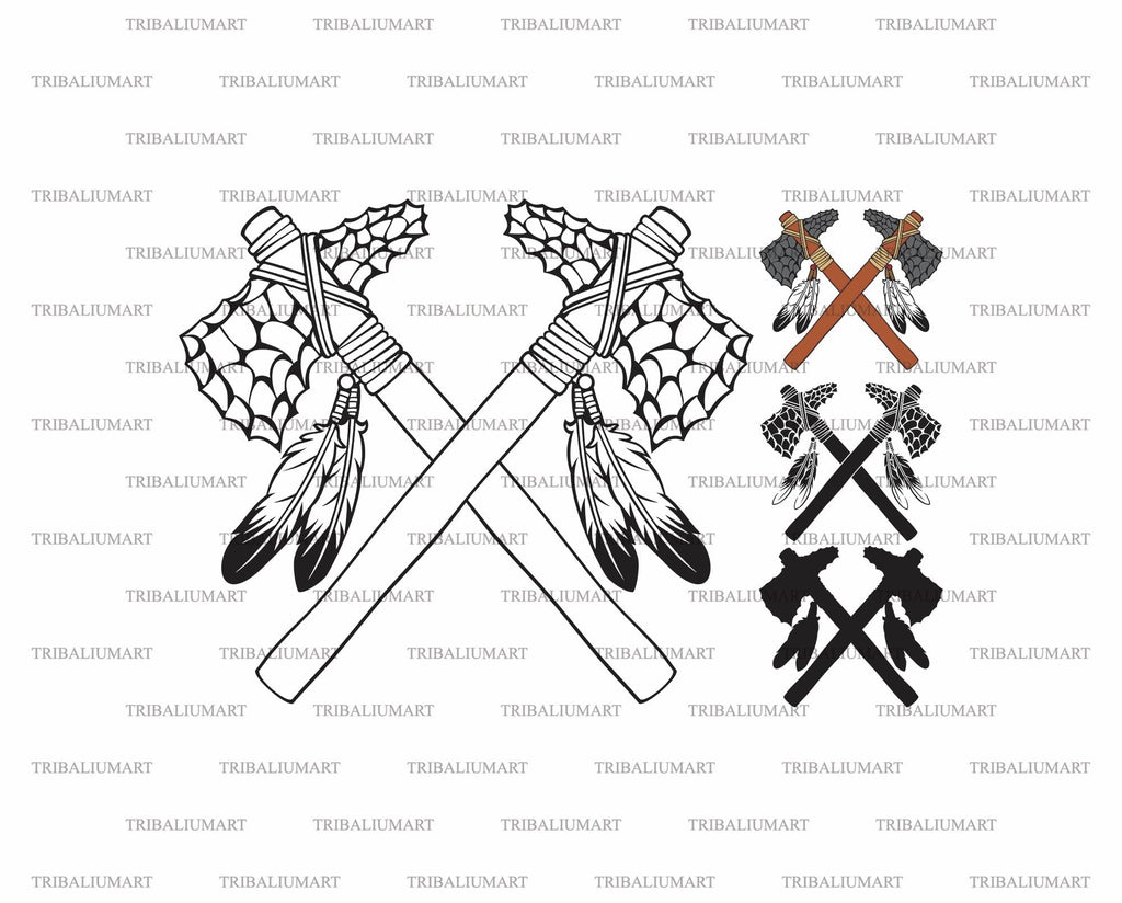 Crossed Indian Axe. Native American Warrior Obsidian Tomahawk. Cut ...