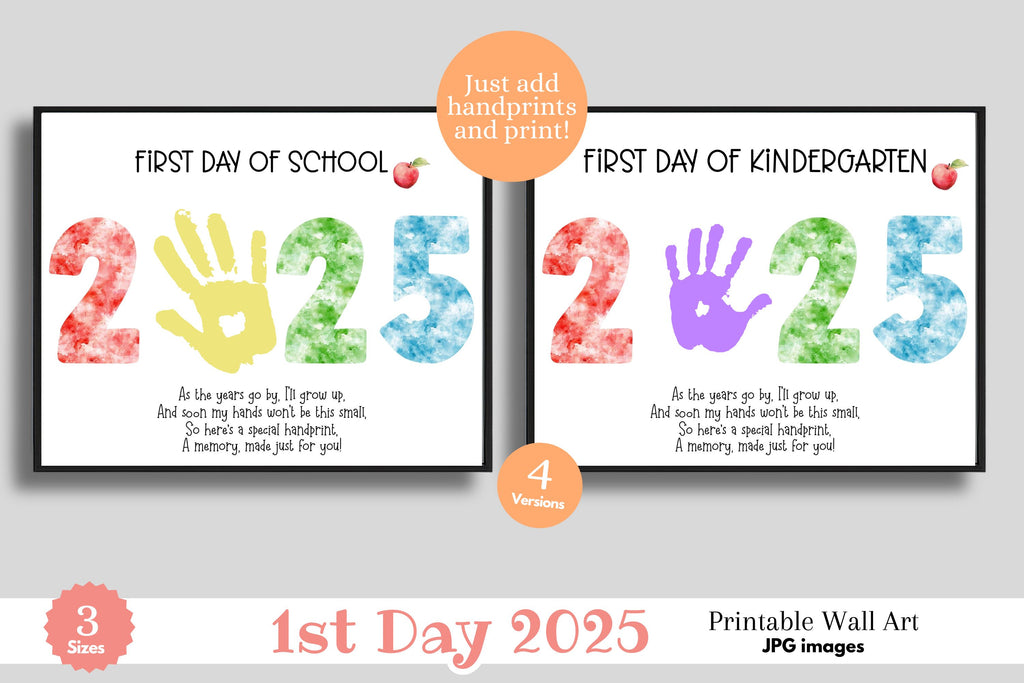 Custom 1st Day of School 2025 Handprint Digital Art Print - So Fontsy