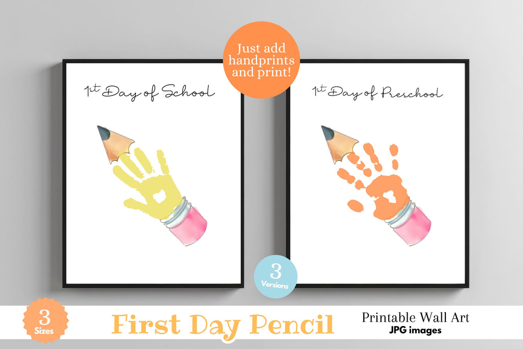 Custom 1st Day School Pencil Handprint Digital Art Print - So Fontsy