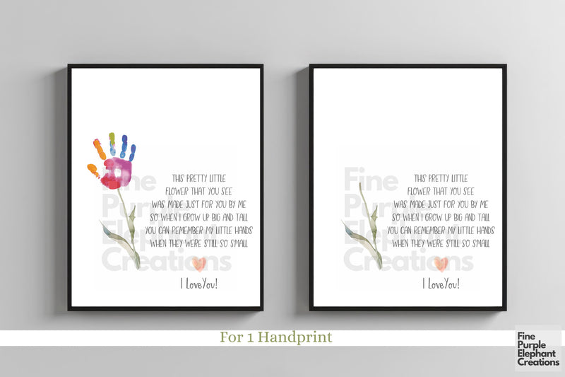 Custom Flower Stem Kid Baby Handprint Digital Art Print | Mom Dad Gift ...