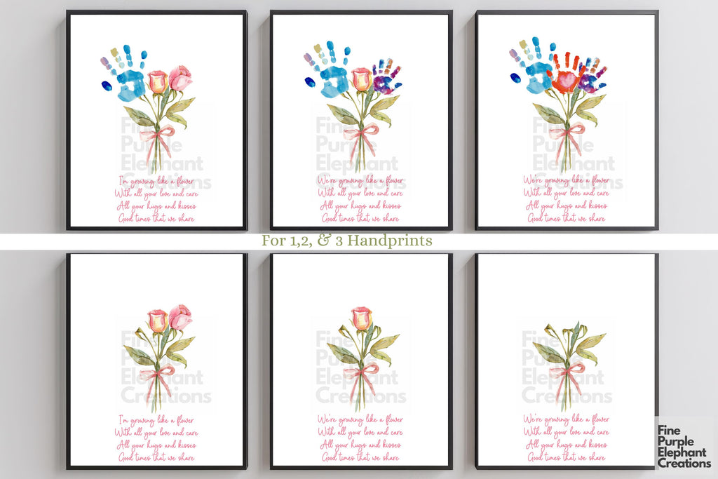 Custom Pink Rose Kid Baby 3 Handprint Digital Art Print | Mom Dad Gift ...