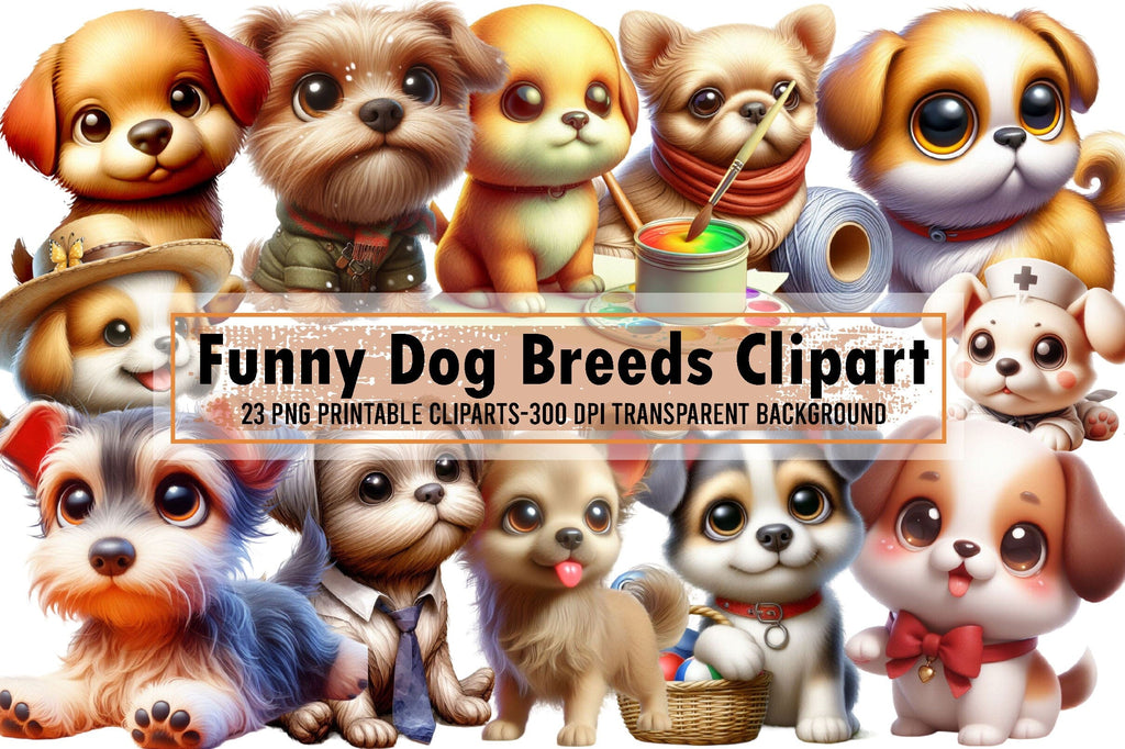 Cute and Funny Dog Breeds Clipart Bundle - So Fontsy