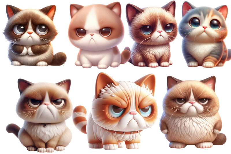 Cute and Funny Grumpy Cat Clipart Bundle - So Fontsy