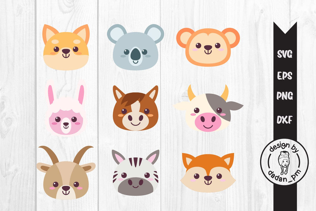Cute animals face cartoon svg - So Fontsy