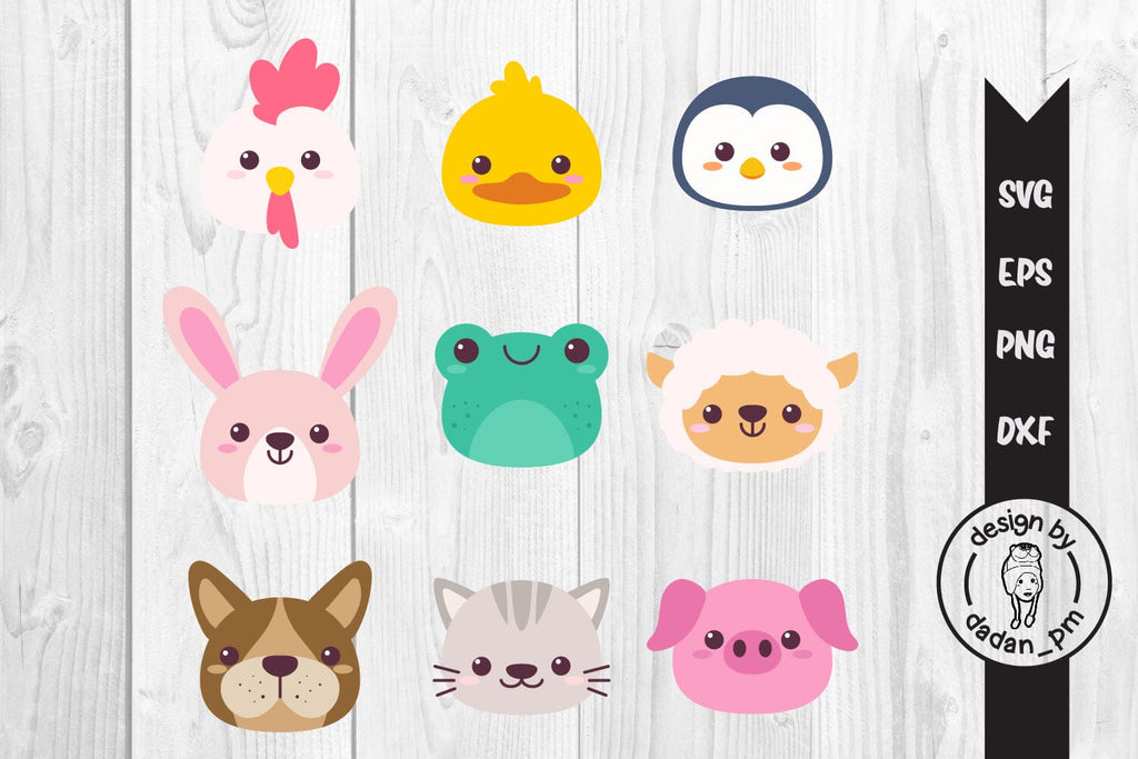 Cute animals face cartoon svg - So Fontsy