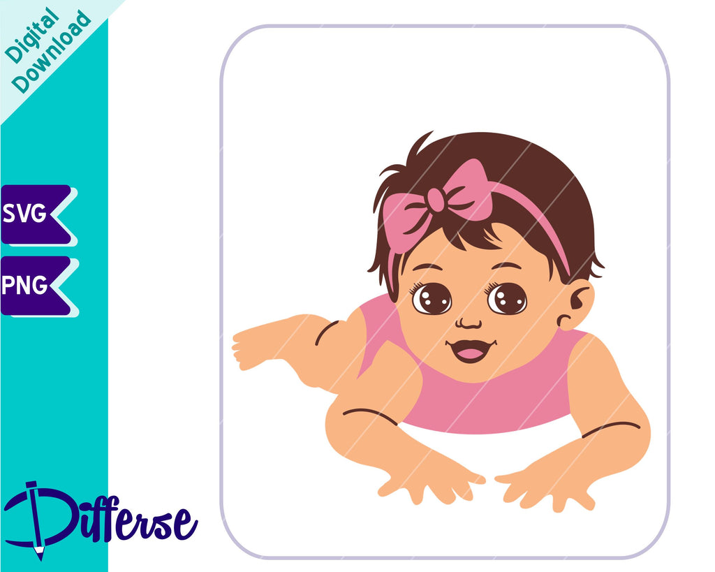 Cute Baby Girl with Pink Ribbon SVG | Baby Girl SVG | Gender Reveal SVG ...