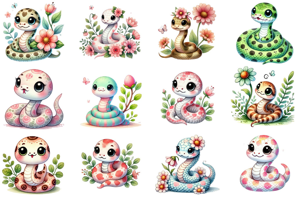 Cute Baby Snake Clipart, Nursery Art - So Fontsy
