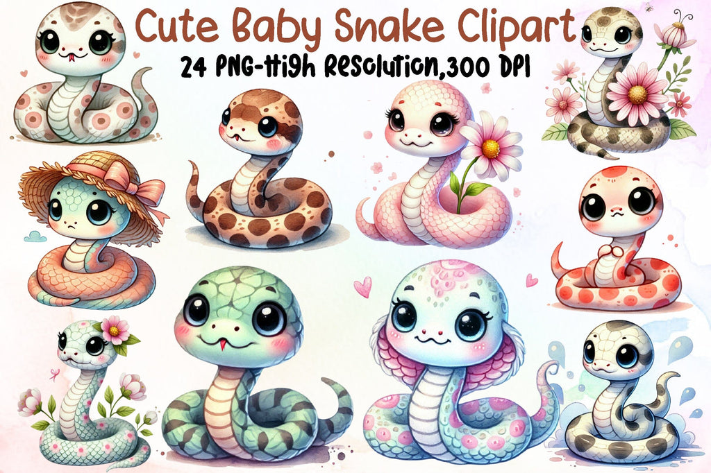 Cute Baby Snake Clipart, Nursery Art - So Fontsy