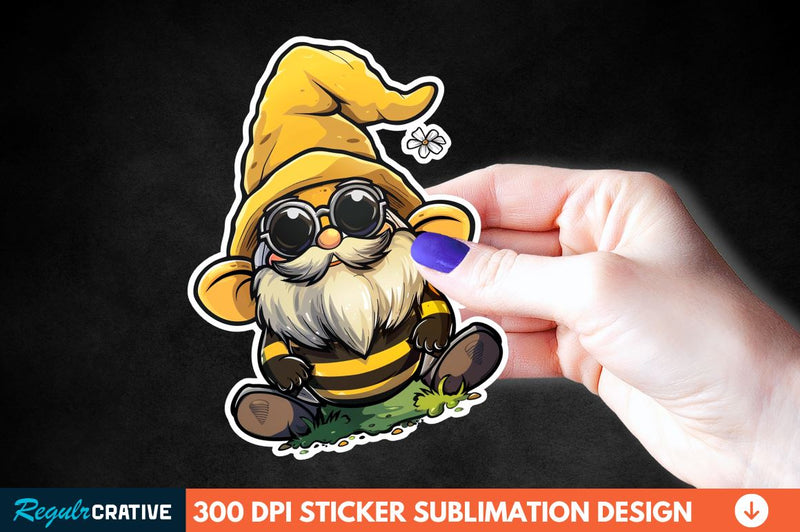Cute Bee Gnome Printable Sticker Clipart - So Fontsy