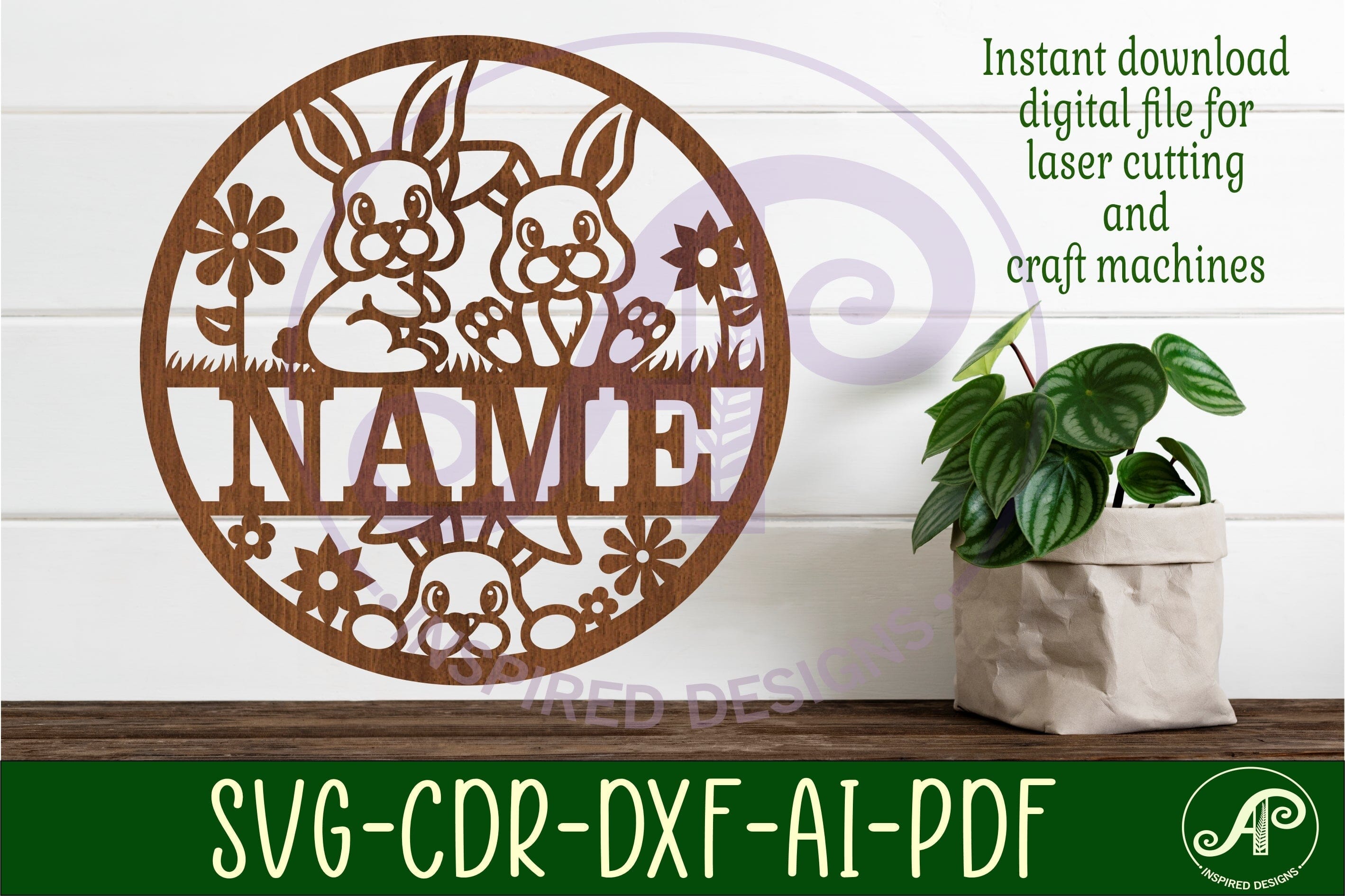 Cute Bunny name sign svg laser cut template - So Fontsy