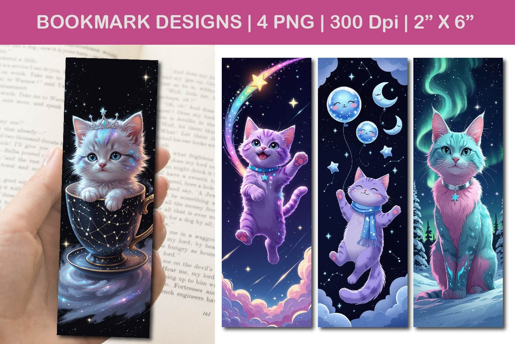 Cute cat bookmark design, galaxy kitten bookmark design - So Fontsy