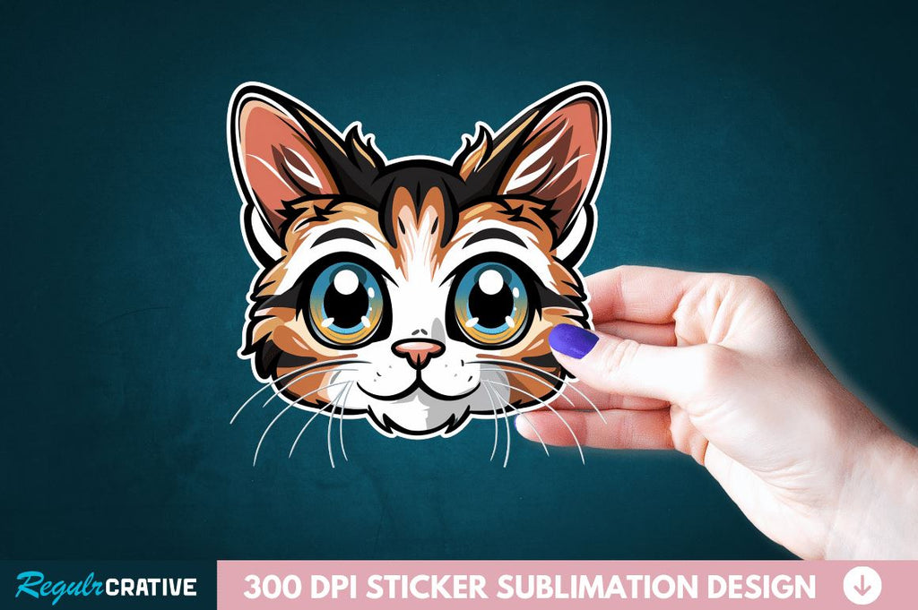Cute Cat Face Sticker Clipart - So Fontsy