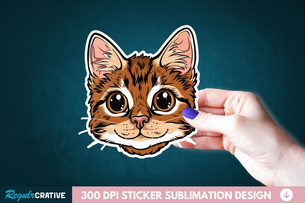Cute Cat Face Sticker Clipart - So Fontsy