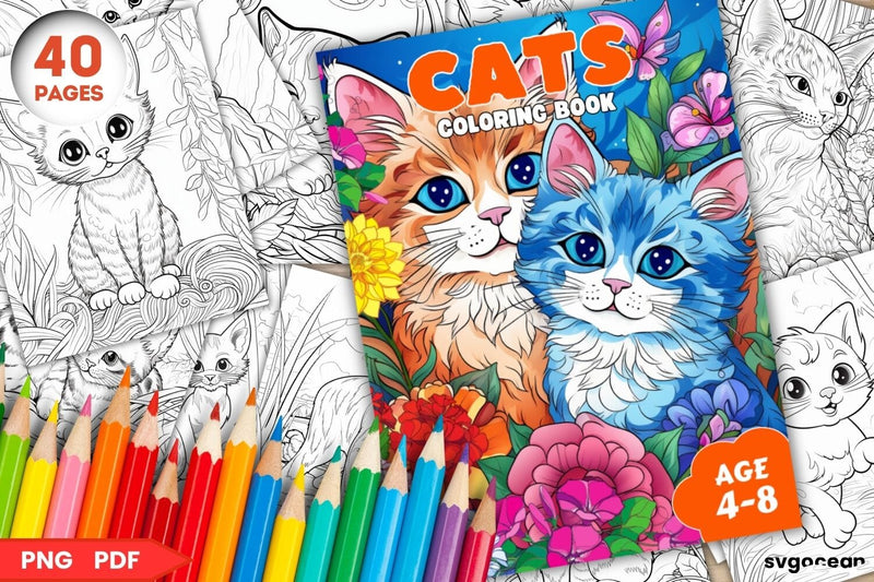 Cute Cats Coloring Book | Coloring pages for kids - So Fontsy