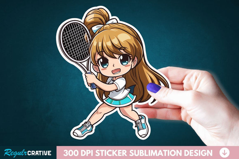 Cute Chibi Tennis Girl Sticker Clipart - So Fontsy