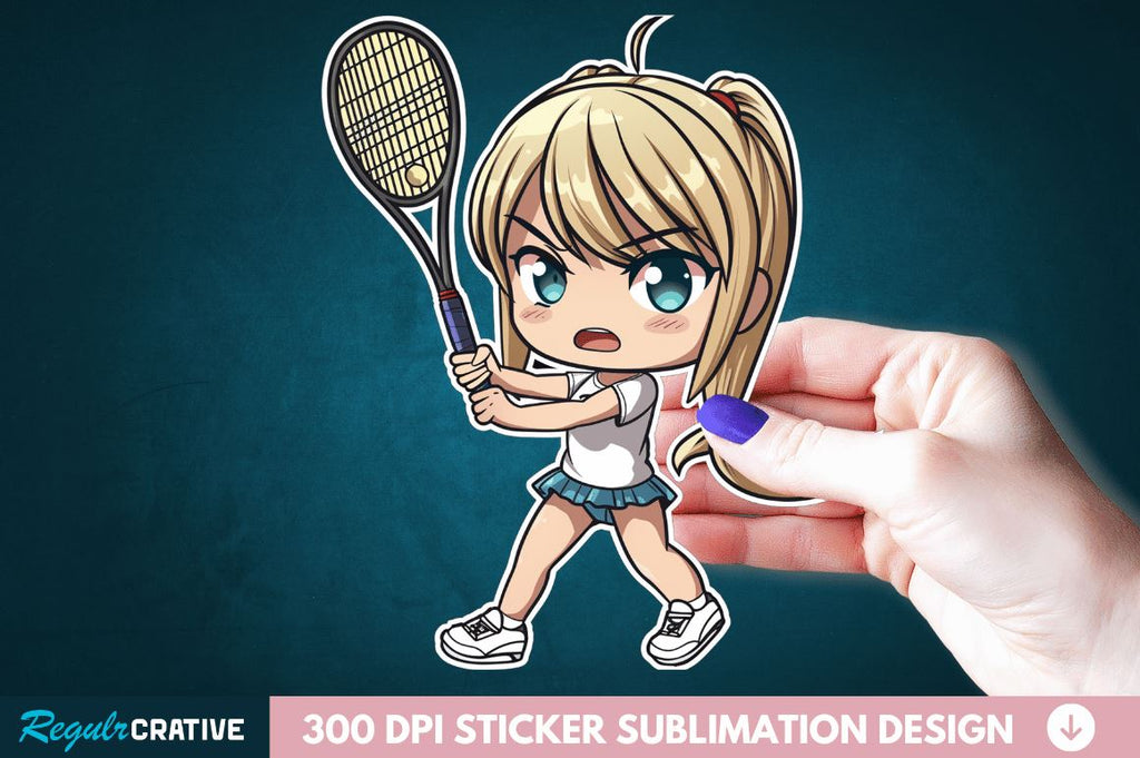Cute Chibi Tennis Girl Sticker Clipart - So Fontsy