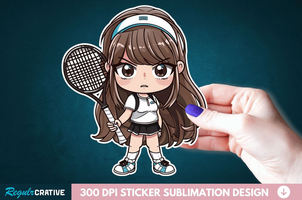 Cute Chibi Tennis Girl Sticker Clipart - So Fontsy