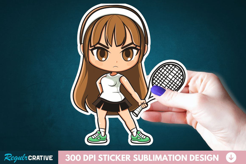 Cute Chibi Tennis Girl Sticker Clipart - So Fontsy