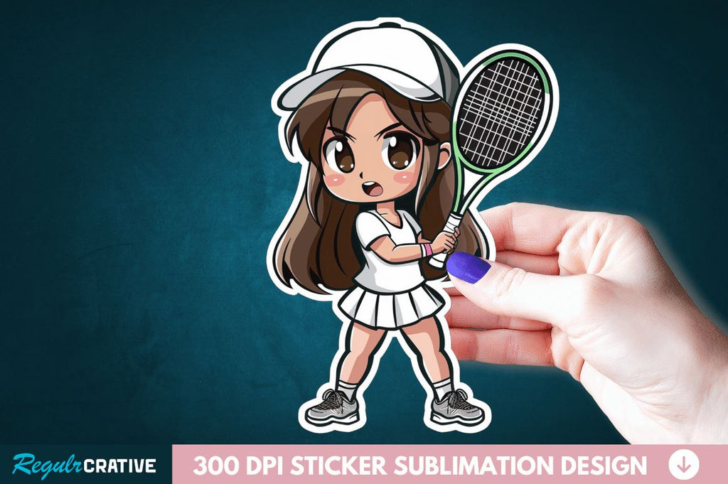 Cute Chibi Tennis Girl Sticker Clipart - So Fontsy