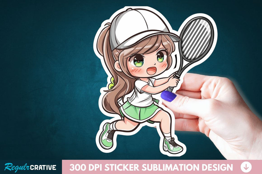 Cute Chibi Tennis Girl Sticker Clipart - So Fontsy