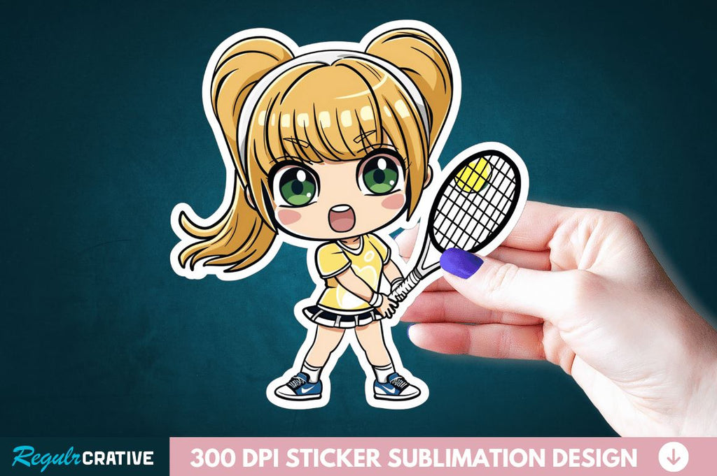 Cute Chibi Tennis Girl Sticker Clipart - So Fontsy