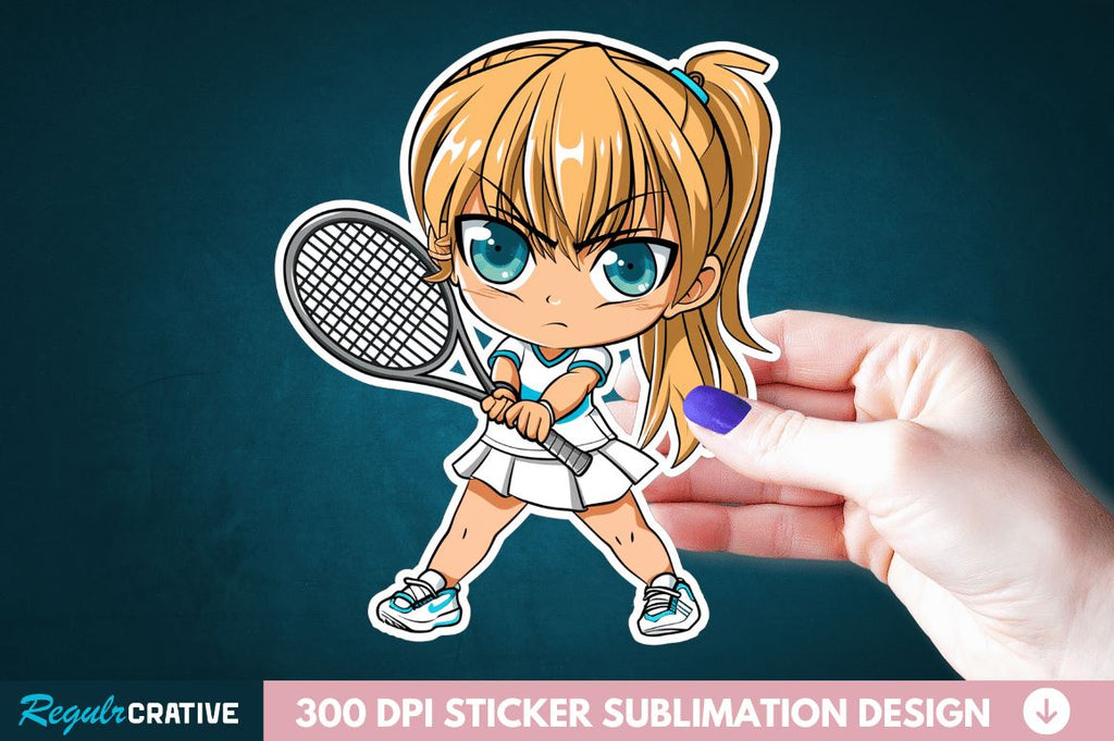 Cute Chibi Tennis Girl Sticker Clipart - So Fontsy