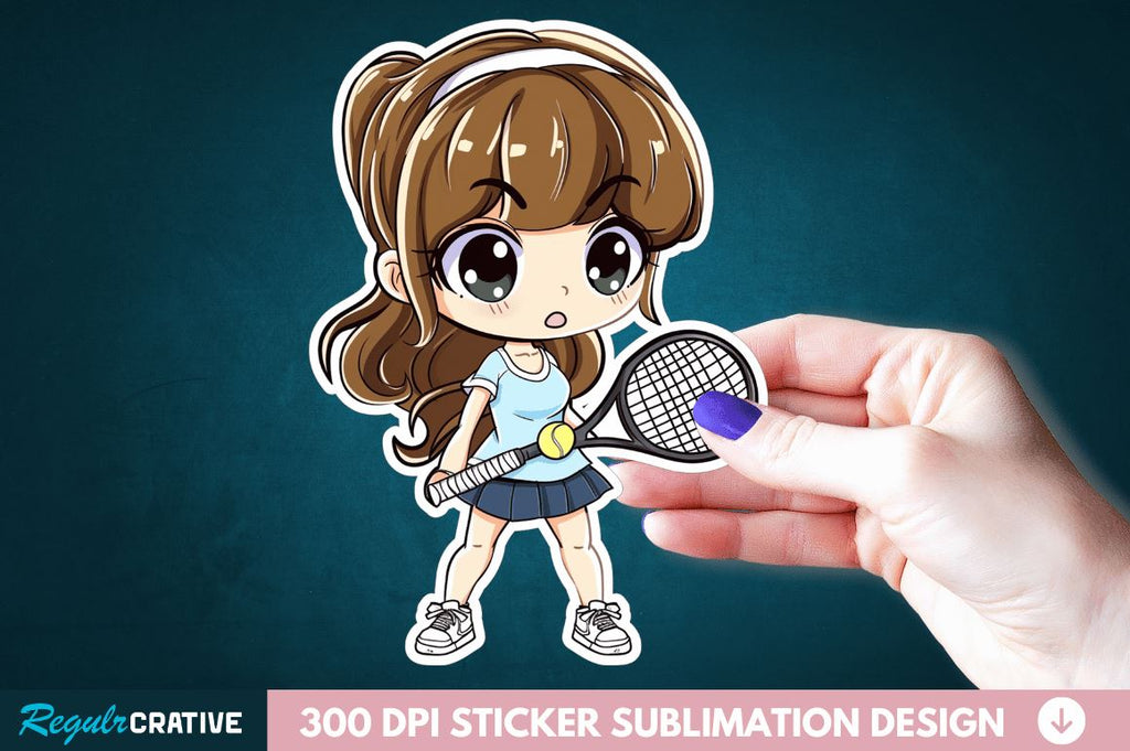 Cute Chibi Tennis Girl Sticker Clipart - So Fontsy