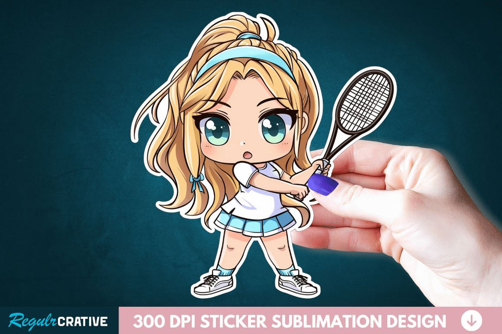 Cute Chibi Tennis Girl Sticker Clipart - So Fontsy