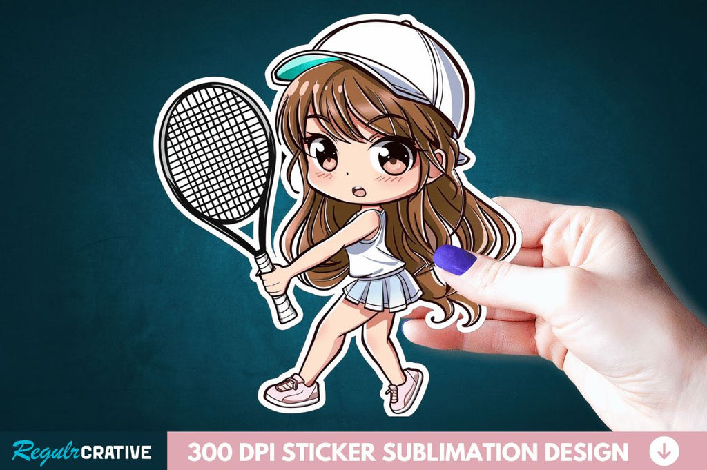 Cute Chibi Tennis Girl Sticker Clipart - So Fontsy