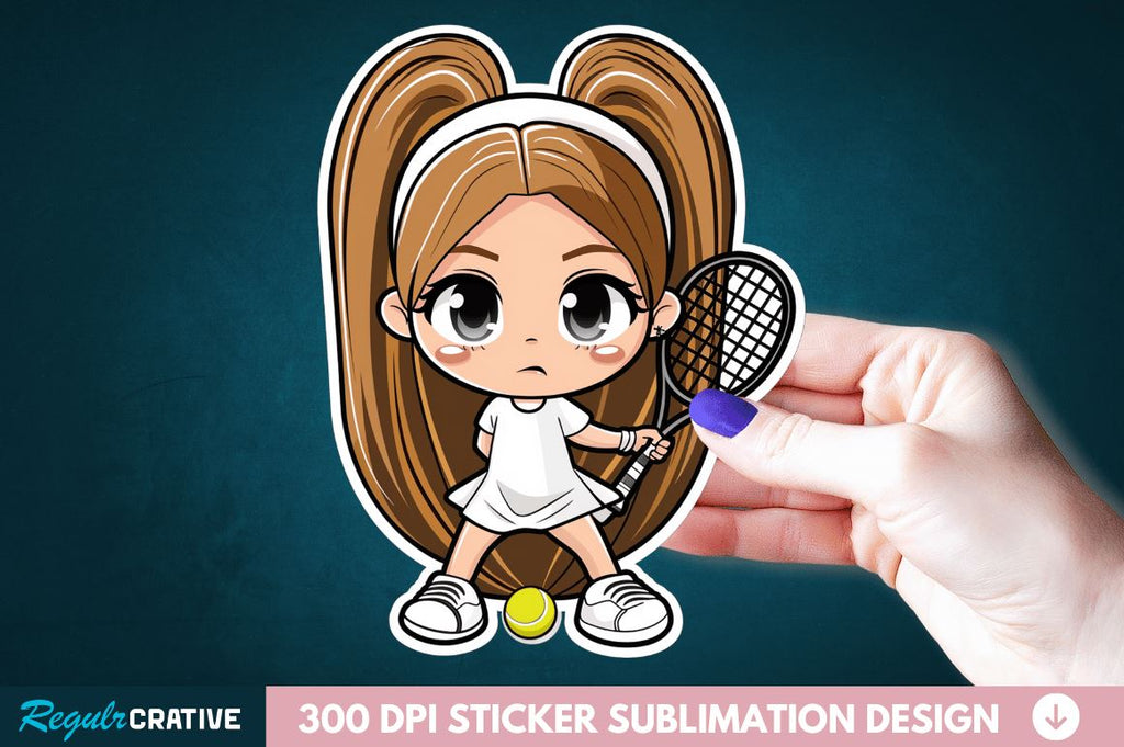 Cute Chibi Tennis Girl Sticker Clipart - So Fontsy