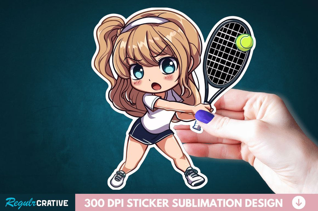 Cute Chibi Tennis Girl Sticker Clipart - So Fontsy
