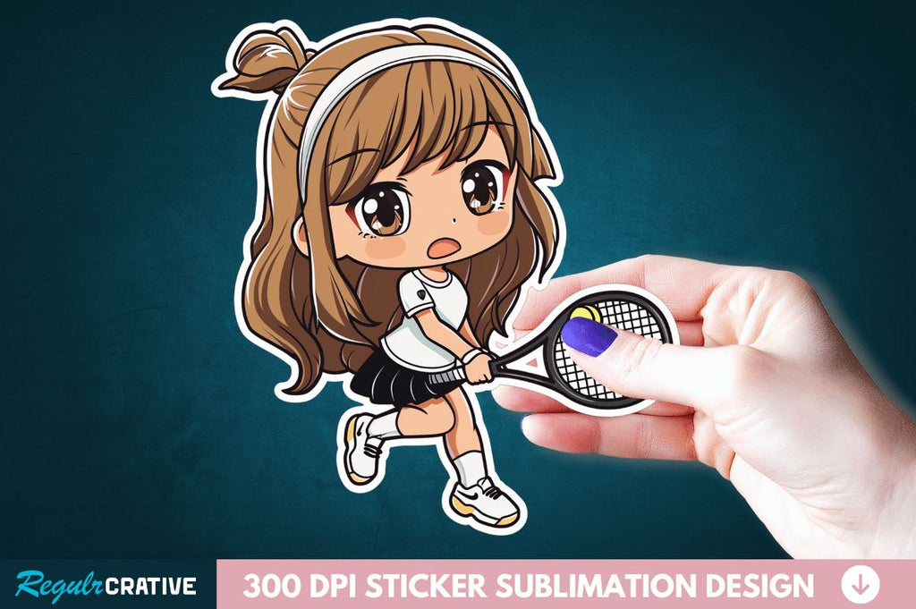 Cute Chibi Tennis Girl Sticker Clipart - So Fontsy