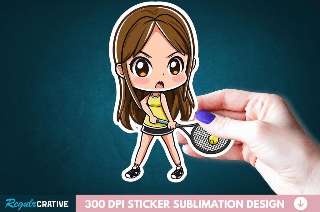 Cute Chibi Tennis Girl Sticker Clipart - So Fontsy