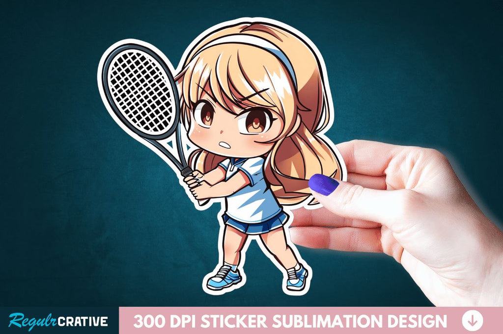 Cute Chibi Tennis Girl Sticker Clipart - So Fontsy
