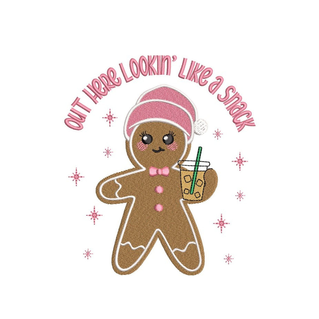 Cute Christmas Gingerbread with Iced Coffee Embroidery File, Looking ...