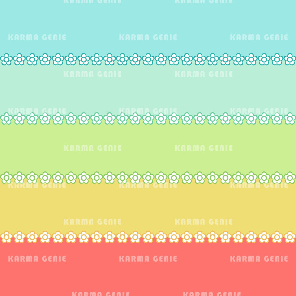Cute Colorful Horizontal Bands And Daisy Flowers Pattern Digital Paper ...