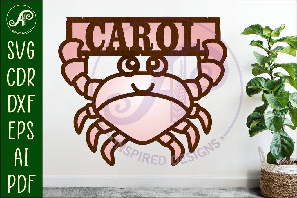 Cute crab holding name sign svg laser cut file - So Fontsy