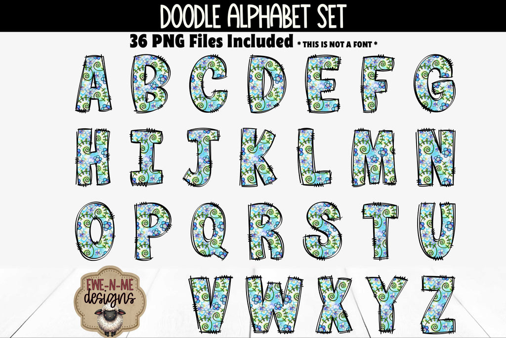 Cute Doodle Flowers Alphabet and Numbers | Floral PNG Letters - So Fontsy