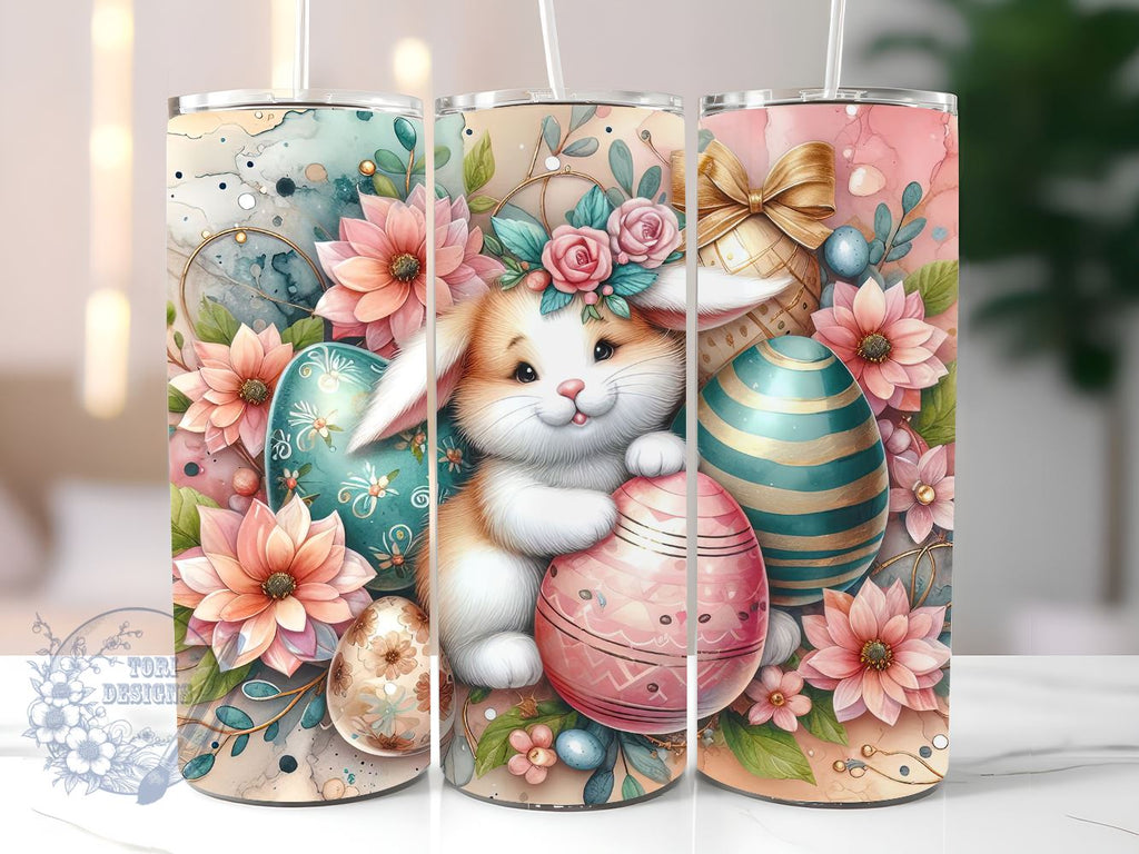 Cute Easter Bunny 20 oz Skinny Tumbler Sublimation Design, Happy Easter ...