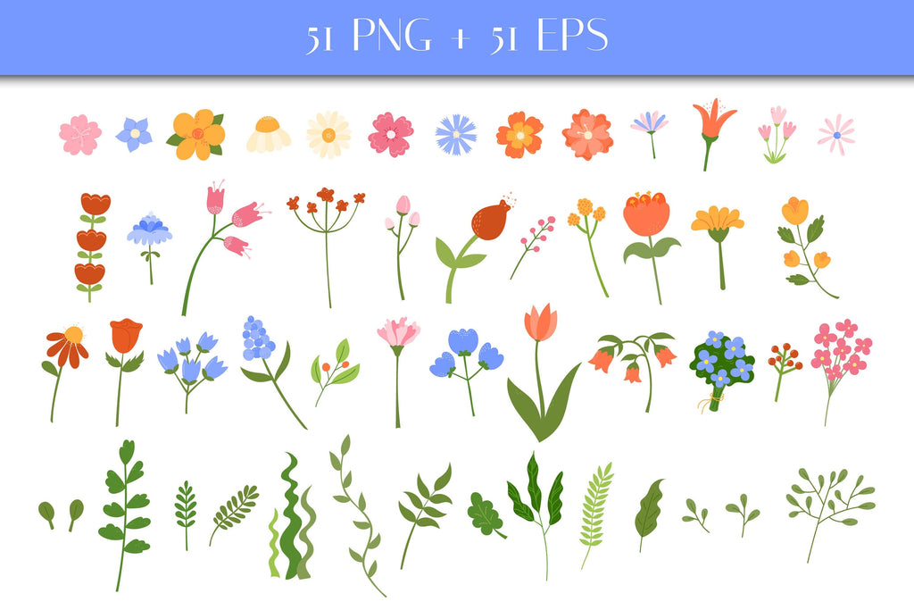 Cute Flowers PNG Clip Art Bundle | Clipart Floral Elements | Botanical ...