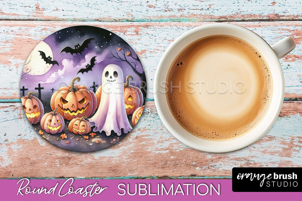Cute Ghost Coasters - Halloween Round Coaster Sublimation - So Fontsy
